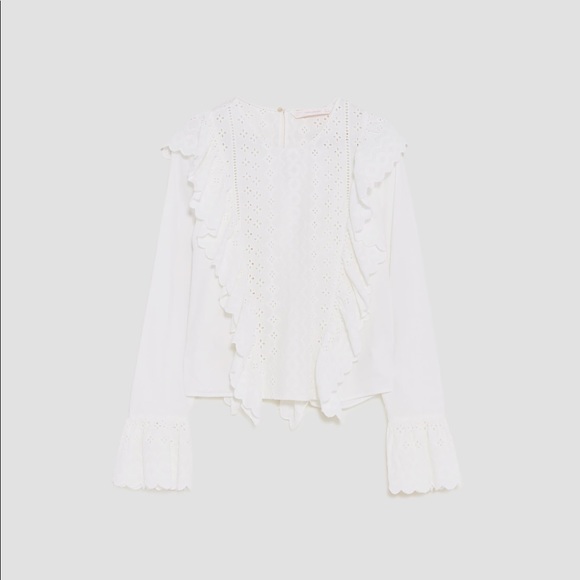 Zara | Tops | Nwt Zara White Eyelet Top With Ruffled Front | Poshmark